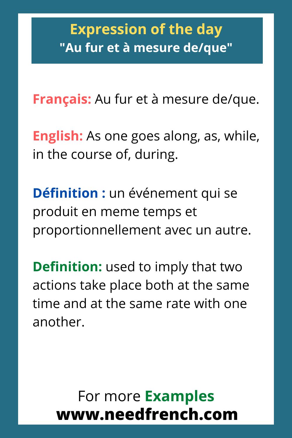 Expression of the day “Au fur et à mesure de/que” in French - NeedFrench